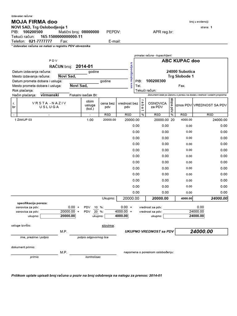 Racun PDV Usluge | PDF