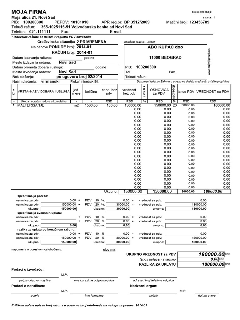 Racun PDV GRADJEVINA Kumulativne Situacije | PDF