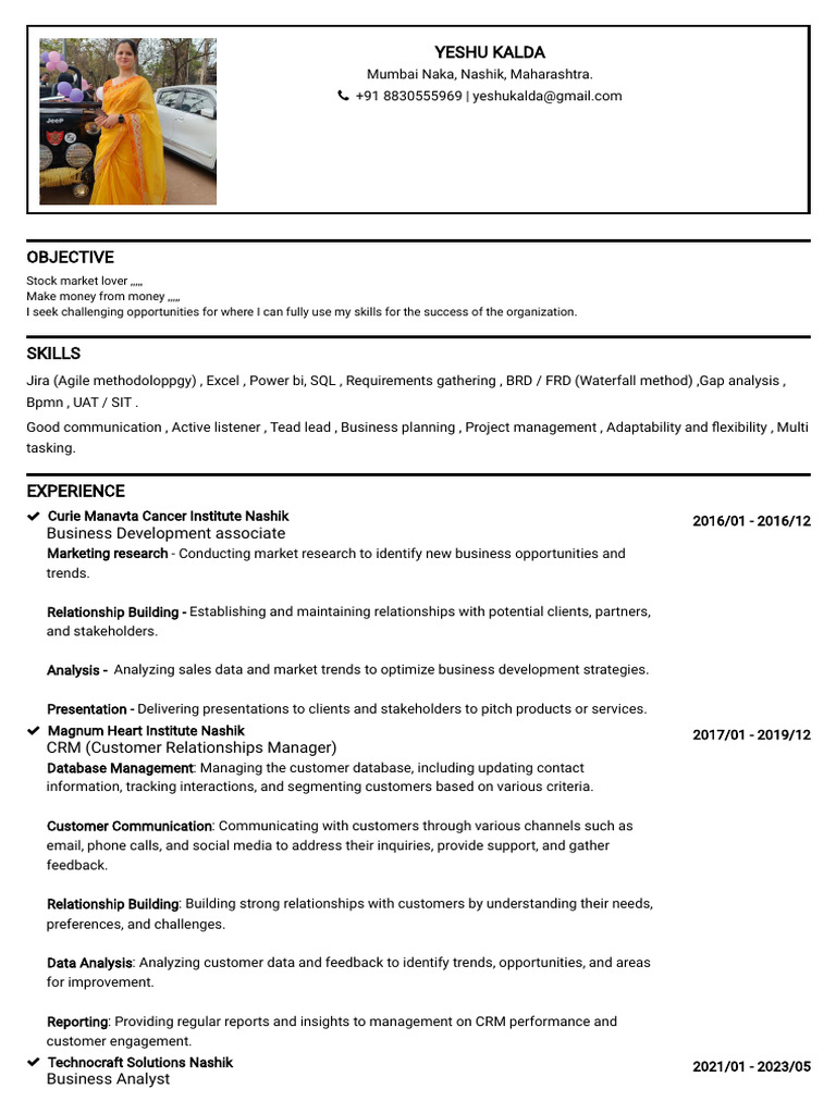 Yeshu Mehta resume | PDF | Customer Relationship Management | Information Technology Management