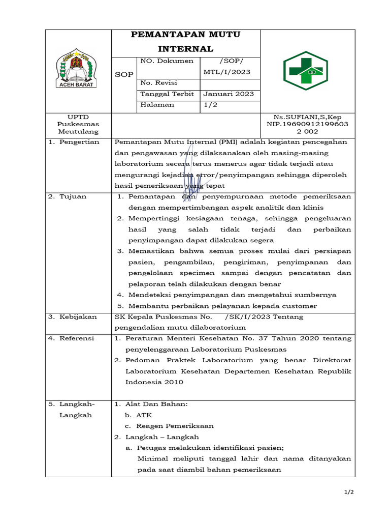 Panduan Pemantapan Mutu Internal Laboratorium | PDF