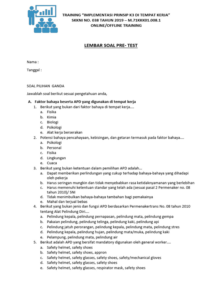 Lembar Soal Pre-Test Training Mengelola APD Di Tempat Kerja | PDF ...