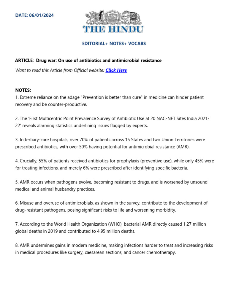 THE HINDU Editorial Notes+Vocabs 06-01-2024 | PDF | Antimicrobial ...