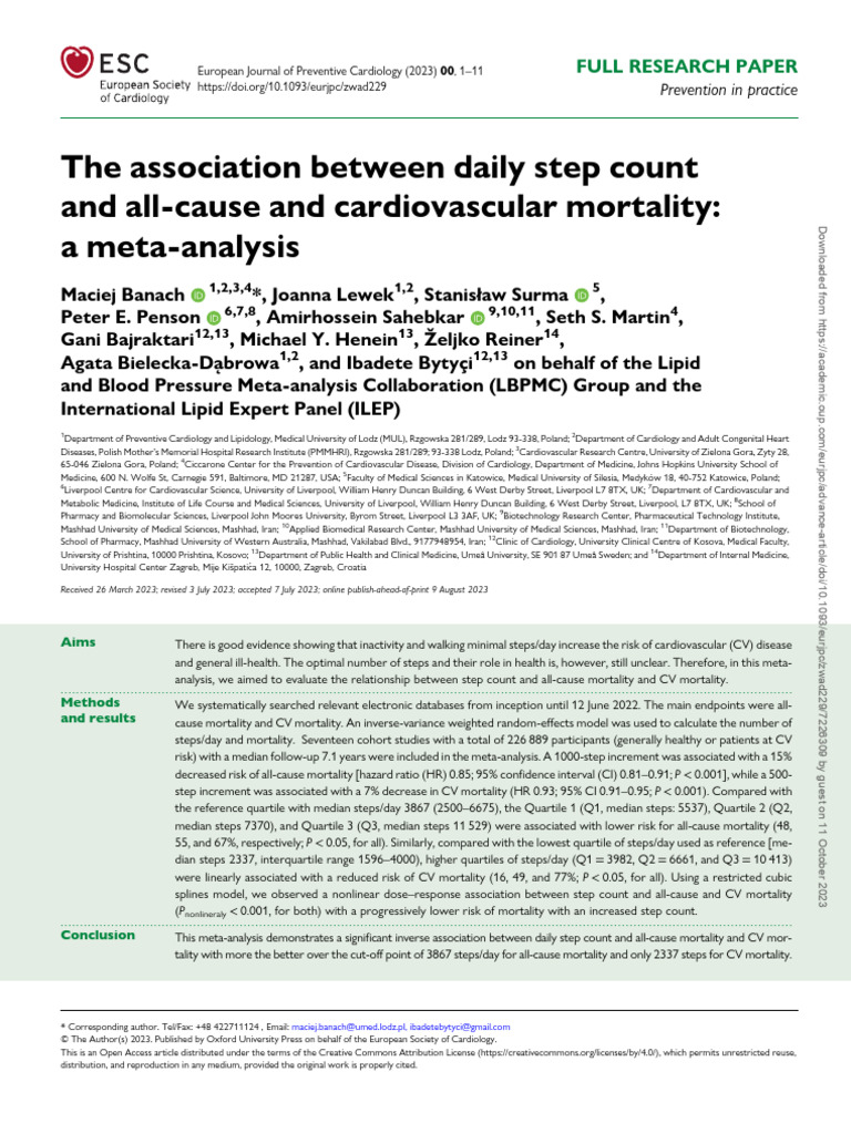 Daily Steps and Mortality Risk Analysis | PDF | Cardiology | Medicine