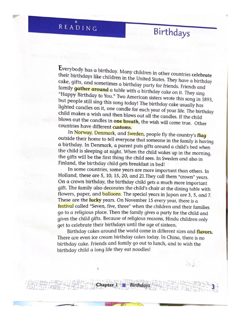 Reading Birthdays | PDF