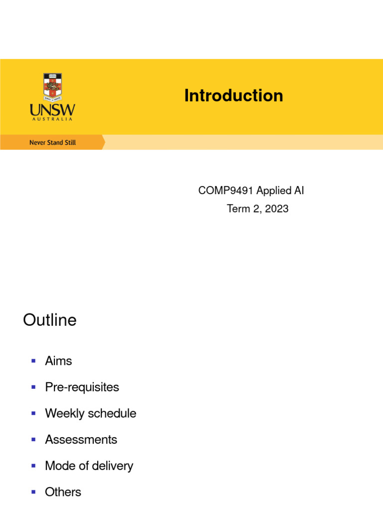 COMP9491 Week1 Introduction | PDF | Artificial Intelligence | Intelligence (AI) & Semantics
