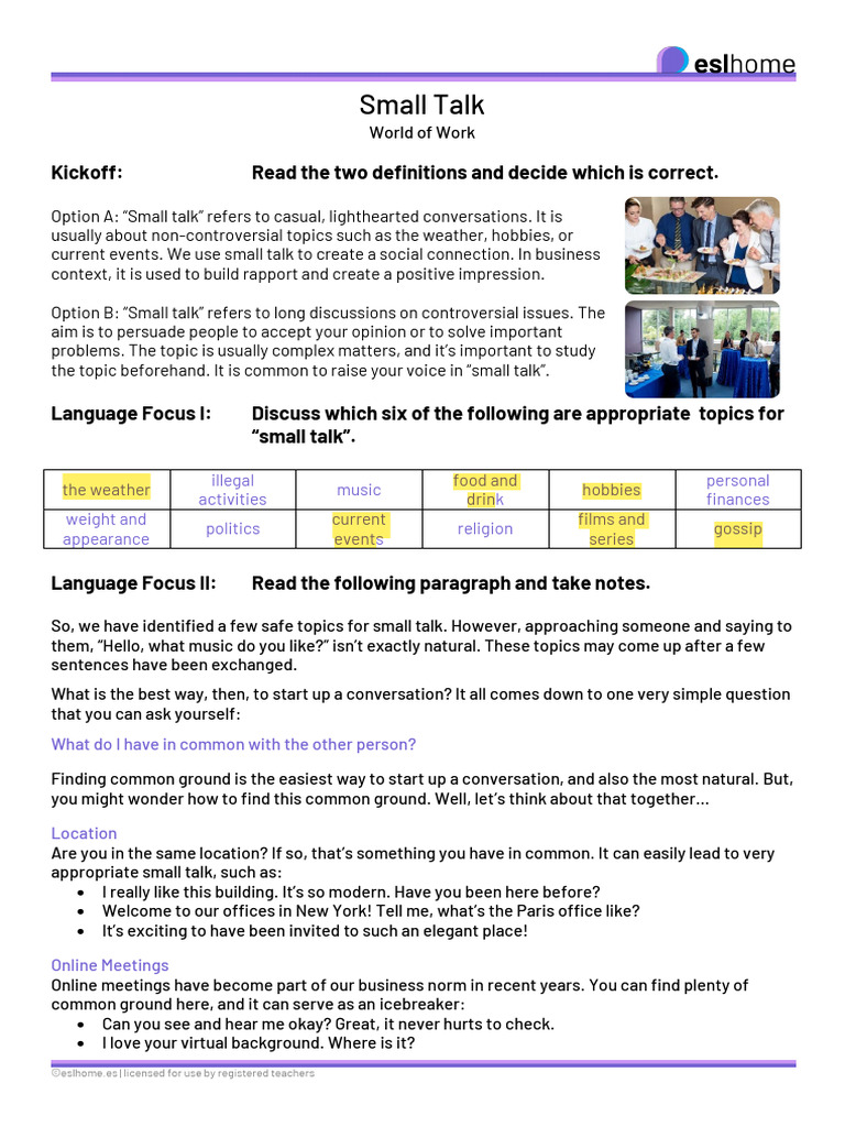 Small-Talk-Worksheet-1 | PDF | Communication | Human Communication