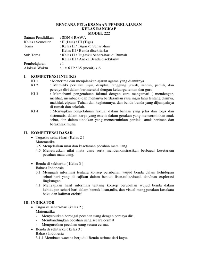 RPP Kelas Rangkap Model 222 | PDF