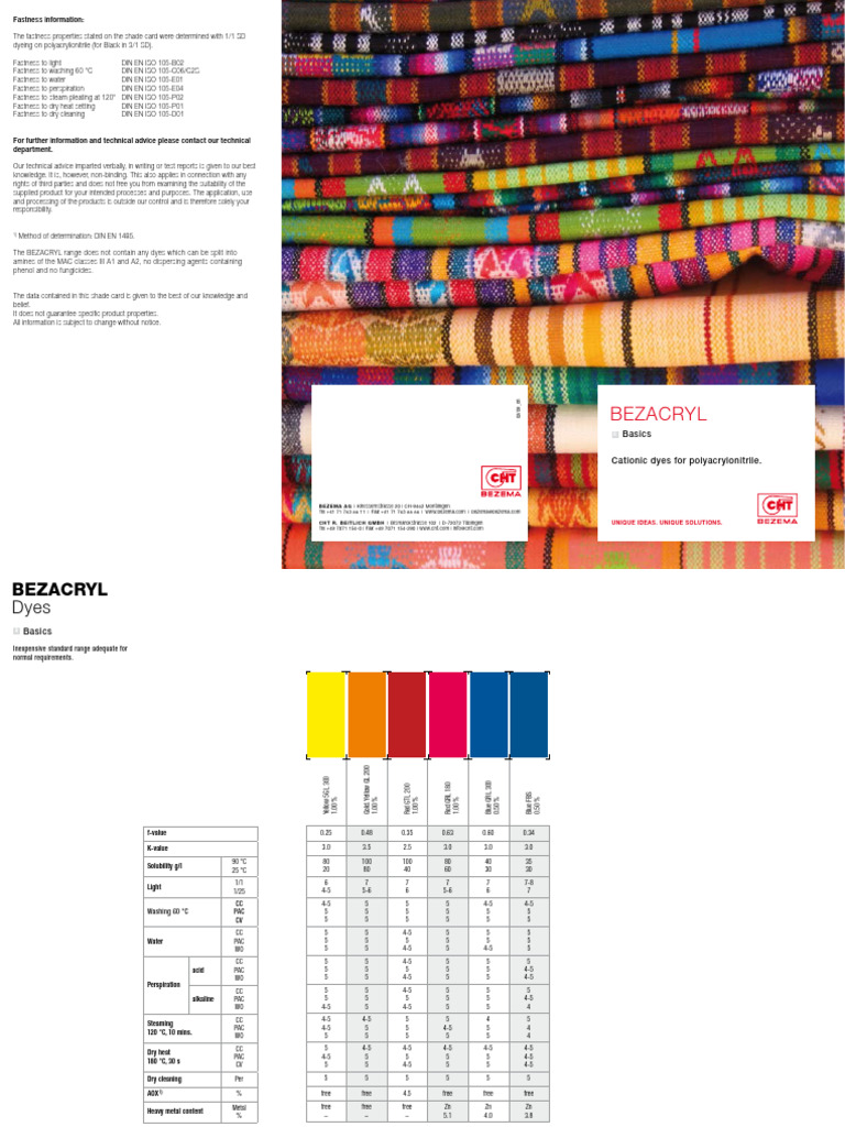 Bezacryl Blue FBS SHADE CARD | PDF | Dye | Dyeing