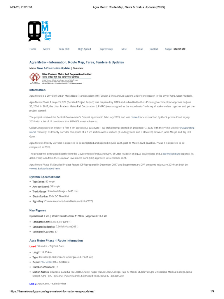Agra Metro - Route Map, News & Status Updates (2023) | Download Free ...