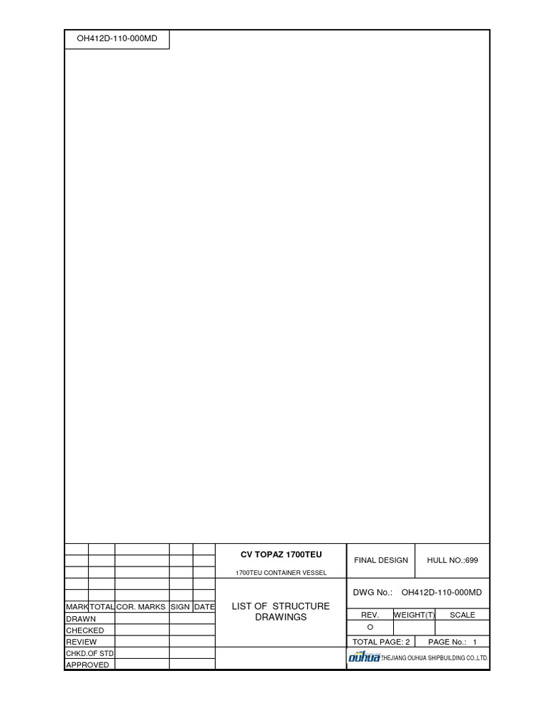 01 OH412D-110-000MD-O lIST OF STRUCTURE DRAWINGS | PDF | Hull ...