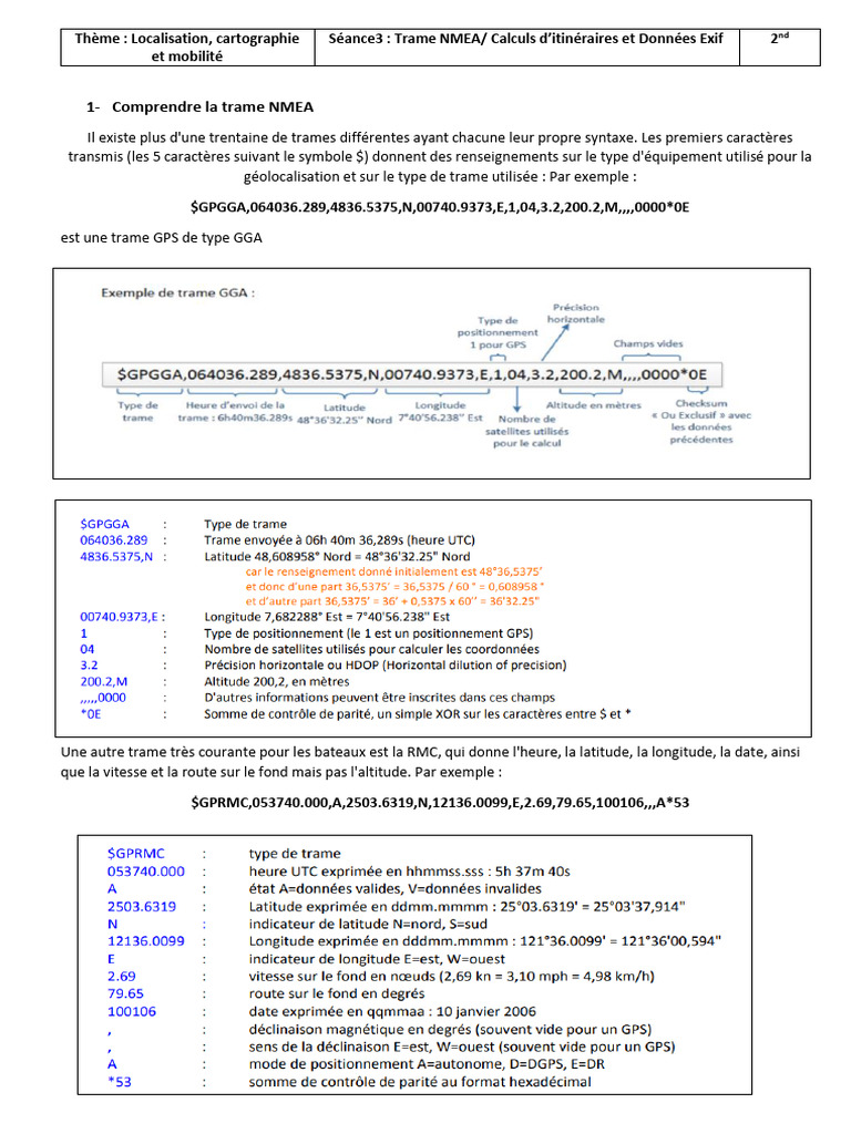 Comprendre la trame NMEA et itinéraires | PDF | Système de ...