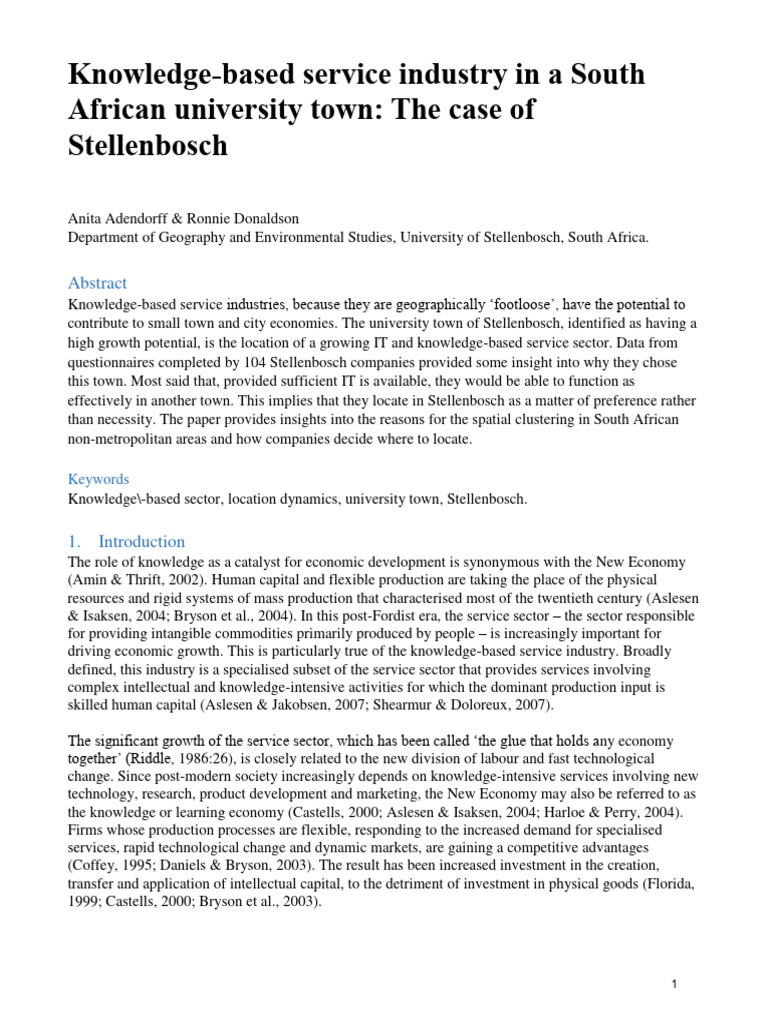 Knowledge-Based Service Industry in A South African University Town The ...