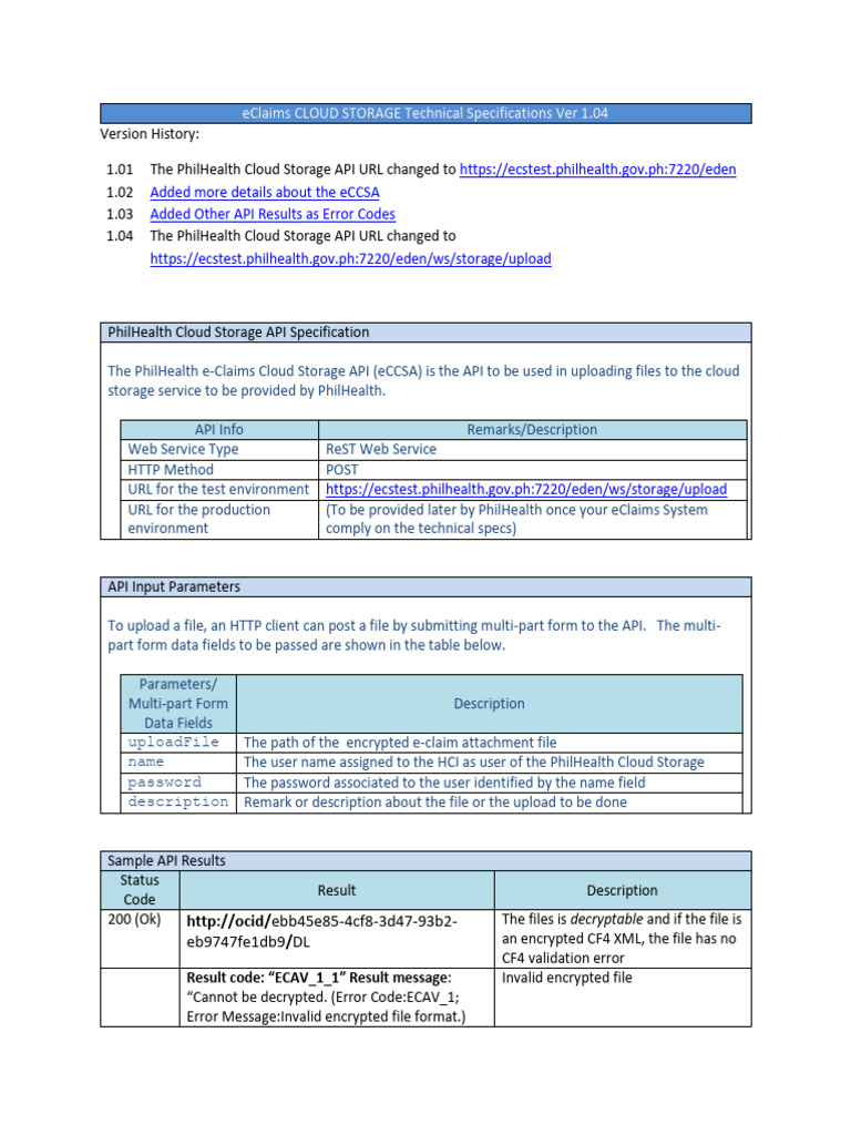 eClaimsCloudStorage Specs | PDF | Web Service | Encryption