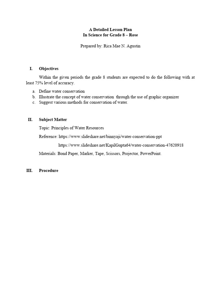 Lesson Plan 01 | PDF | Water | Lesson Plan