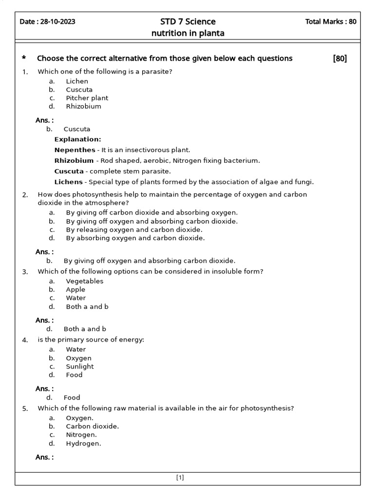 2023 10 28 21 58 Solution | PDF | Plants | Photosynthesis