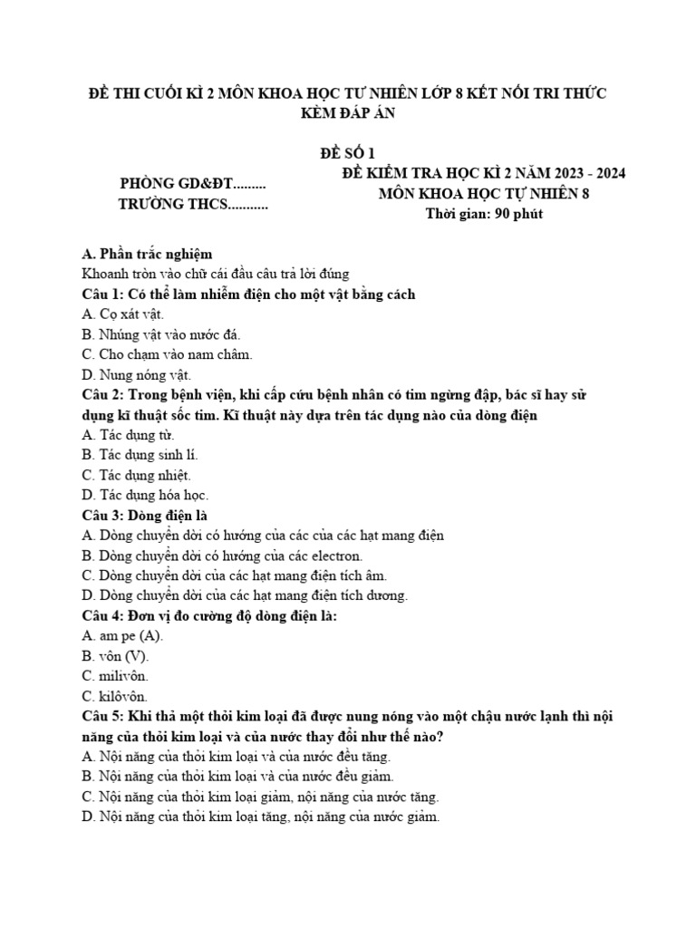 Bo de Thi KHTN 8 KNTT | PDF