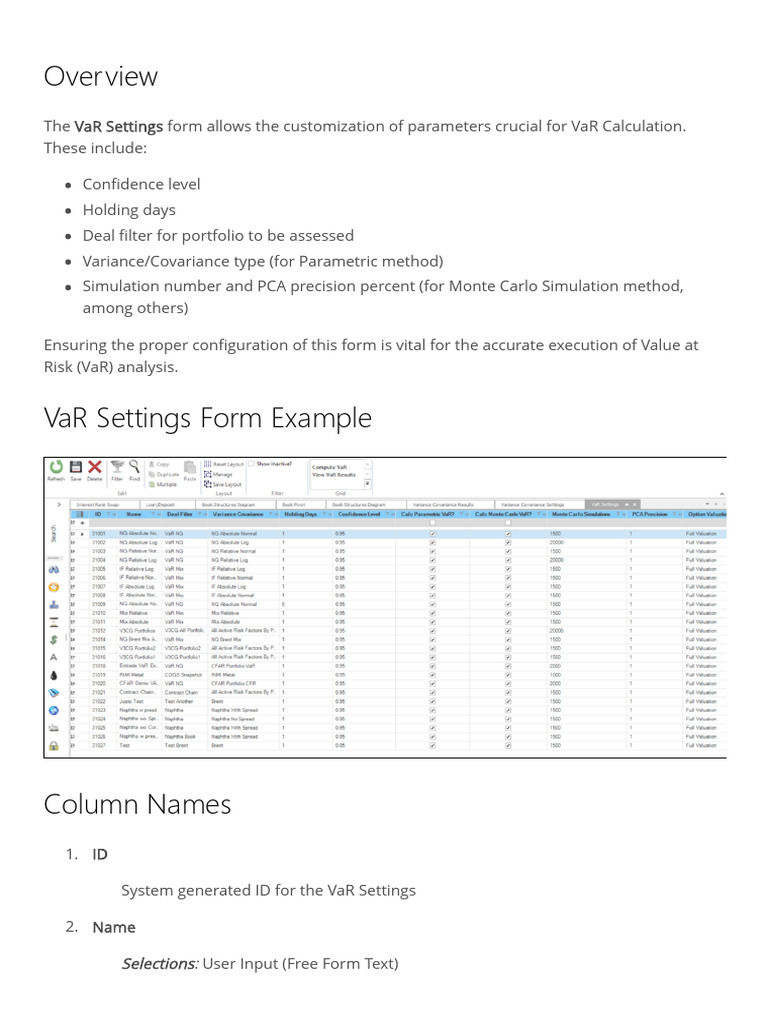 VaR Settings | PDF | Principal Component Analysis | Value At Risk