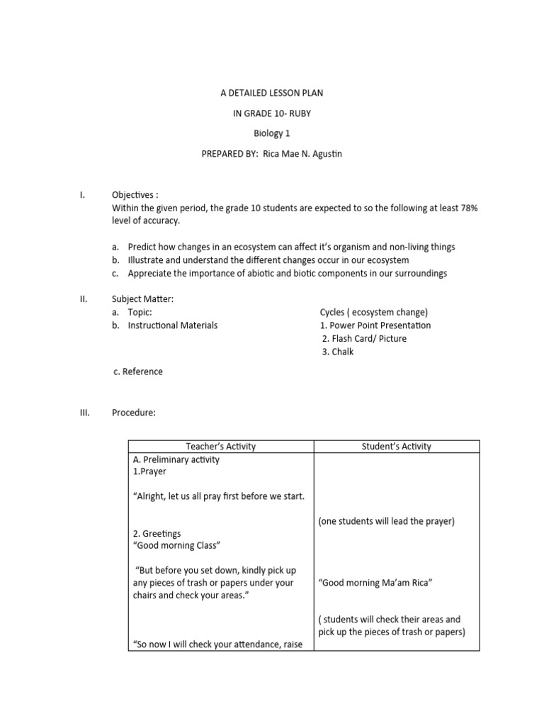Grade 10 Ecosystem Lesson Plan | PDF | Ecosystem | Ecology