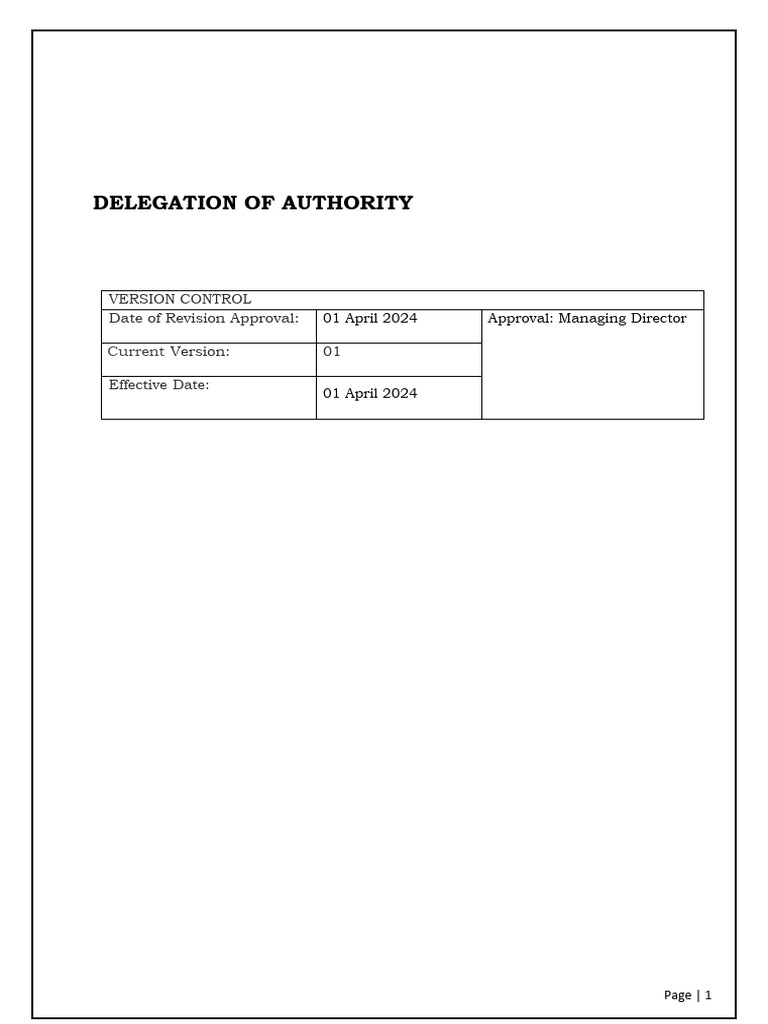 Delegation of Authority: Version Control Date of Revision Approval: 01 ...