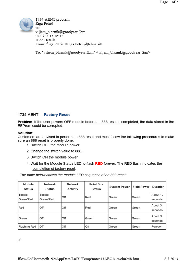 1734 AENT Reset | PDF | Computer Data | Computer Architecture