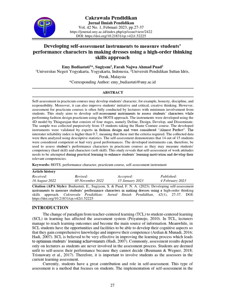 Developing Self-Assessment Instruments to Measure Students’ | PDF | Thought | Creativity