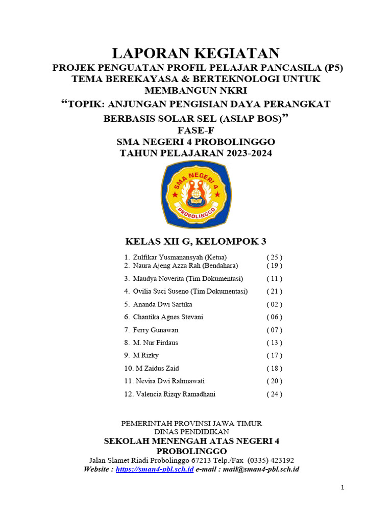 LAPORAN KEGIATAN P5 Berekayasa Dan Berteknologi | PDF