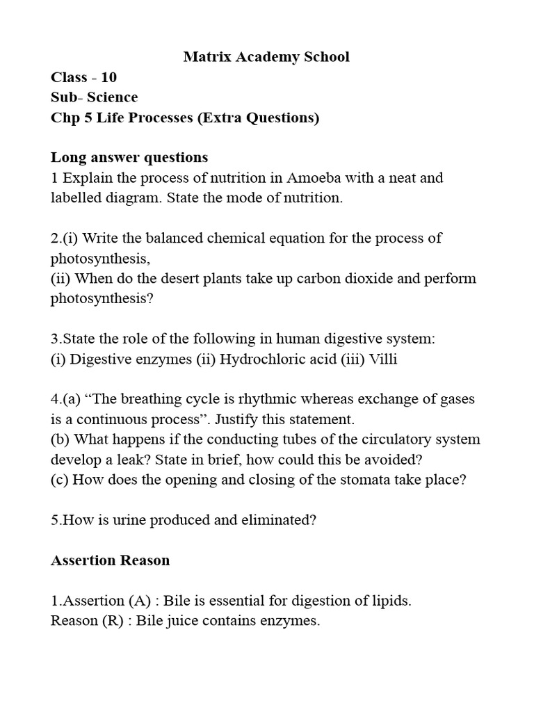 CH 5 Life Processes Extra Questions | PDF | Foreign Language Studies