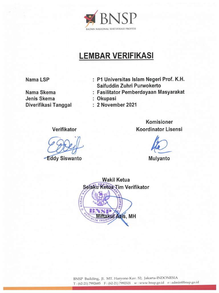 Lembar Verifikasi Skema Lsp Universitas Islam Negeri Prof k h Saifuddin ...