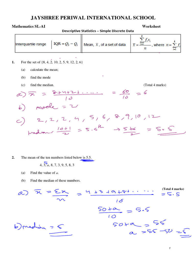 22 Simple Discrete Data SOLVED | PDF | Mean | Median