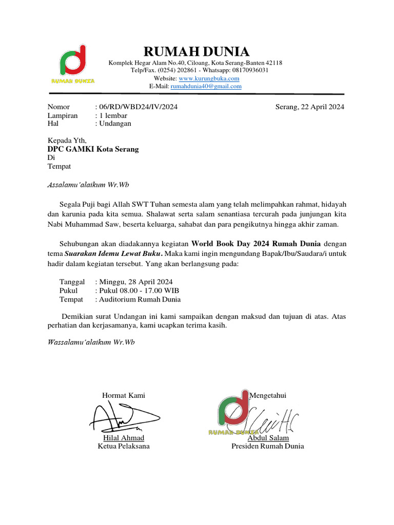 Undangan World Book Day 2024 | PDF