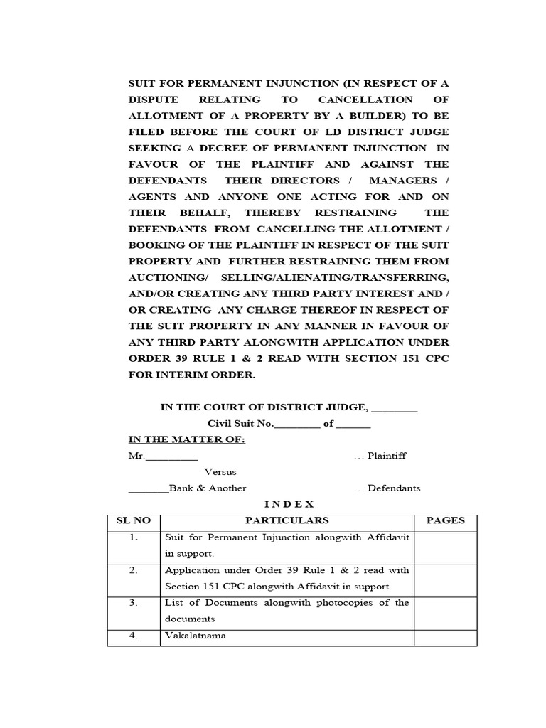 Permanent Injunction Suit Against Builder | PDF | Lawsuit | Affidavit