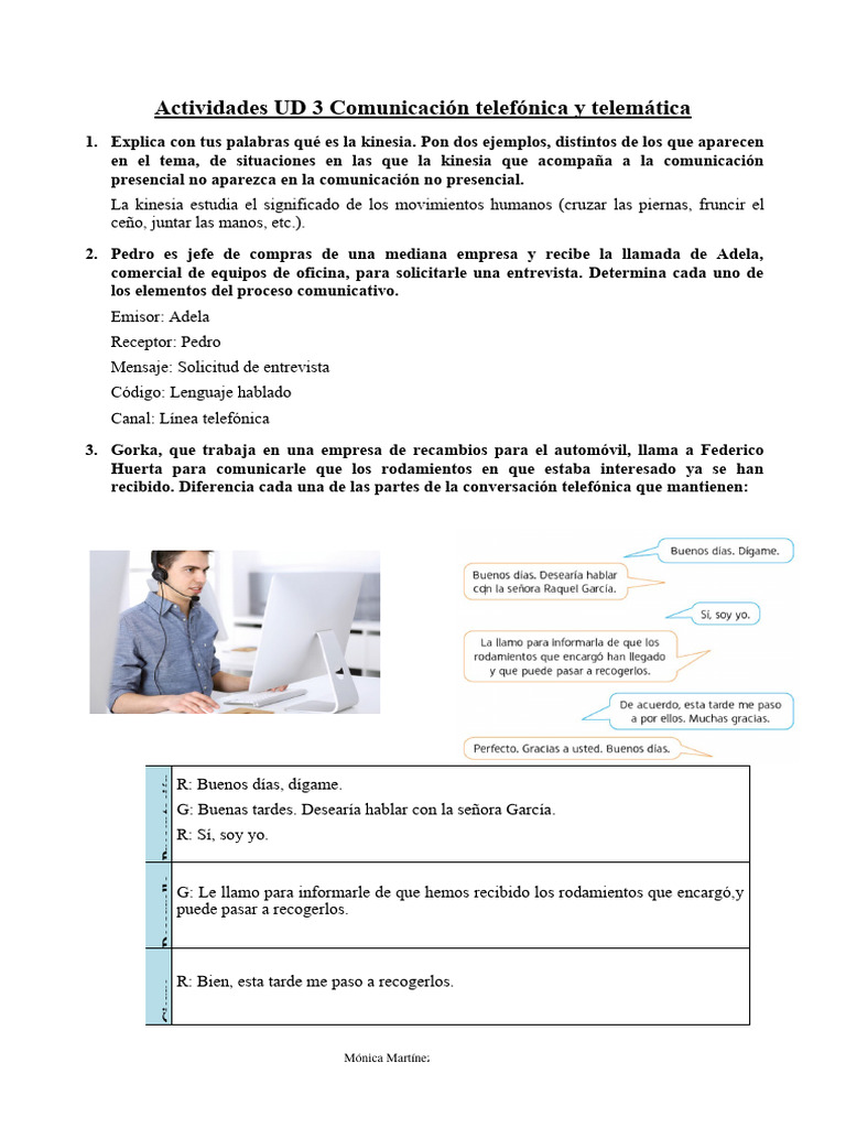 Actividades UD 3 Comunicación Telefónica y Telemática - Monica | PDF ...