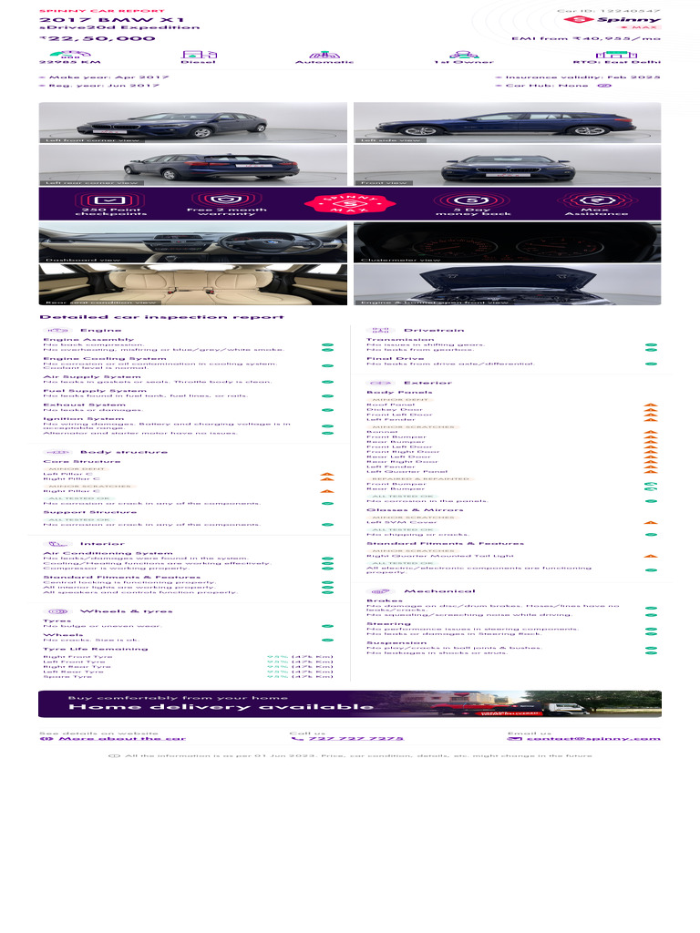 Spinny 2017 BMW X1 Inspection Report | PDF | Leak | Steering