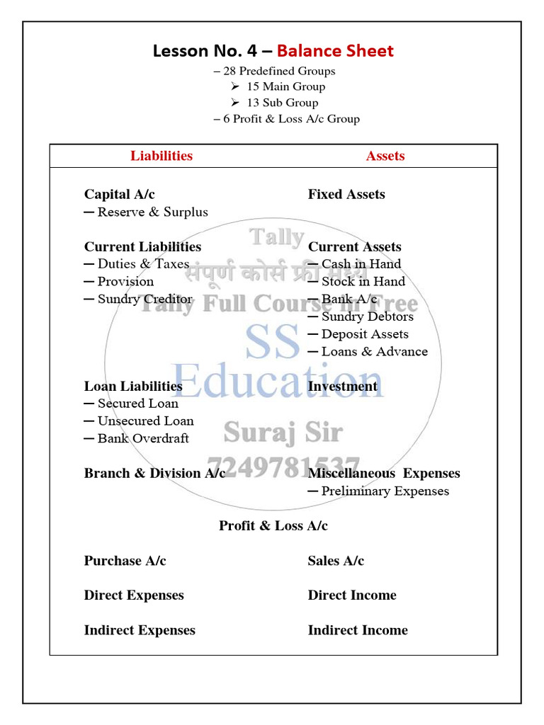Lesson No 4 Balance Sheet Pdf