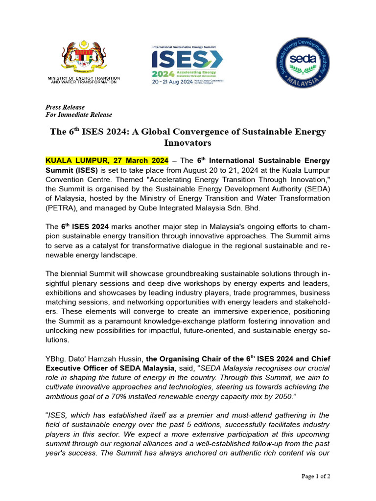 ISES 2024 - Q2 Media Release 6th ISES 2024 (Announcement) DD 27 Mar 2024 (V2) | Download Free ...