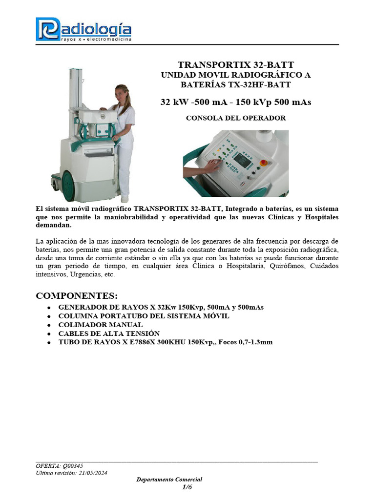 Catalogo de TX-32HF-BATT Rayo X Movil | PDF | Rayo X | Bienes ...