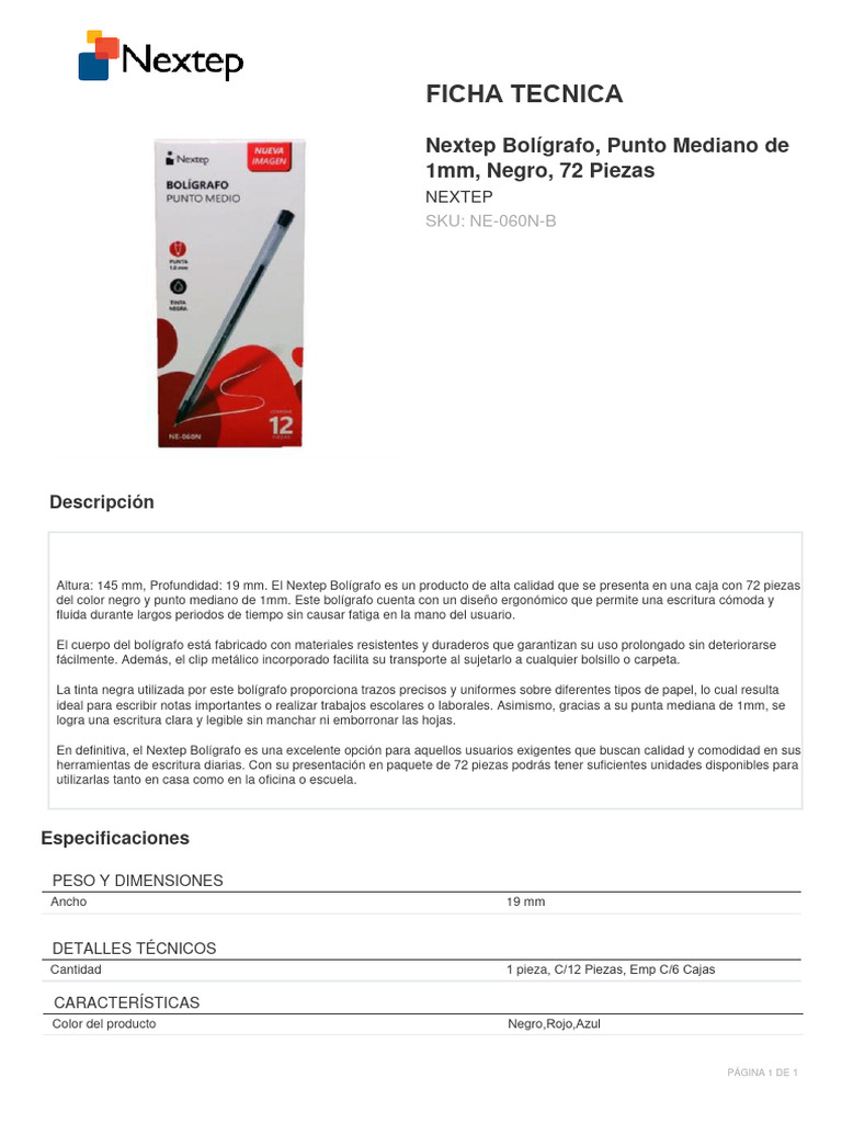 Ficha Nextep Plumas | PDF