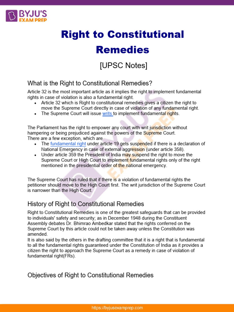 Right To Constitutional Remedies Upsc Notes 54 | PDF | Writ | Mandamus Right To Constitutional Remedies Upsc Notes 54 | PDF | Writ | Mandamus