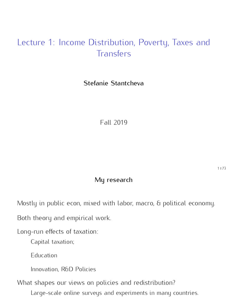 Lecture 1 - Income Distribution, Poverty, Taxes and Transfers | PDF | Taxes | Economic Inequality