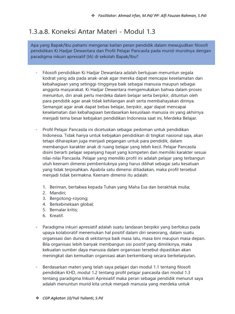 1.3.a.8 Koneksi Antar Materi Modul 1.3 | PDF