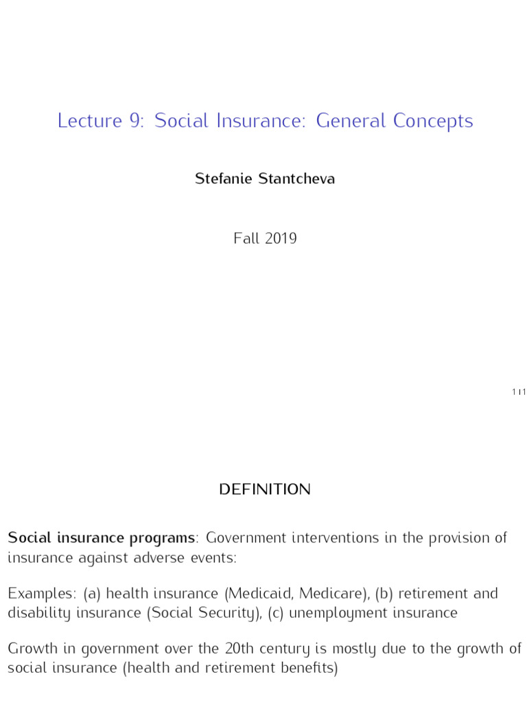 Lecture 9 - Social Insurance General Concepts | PDF | Insurance ...