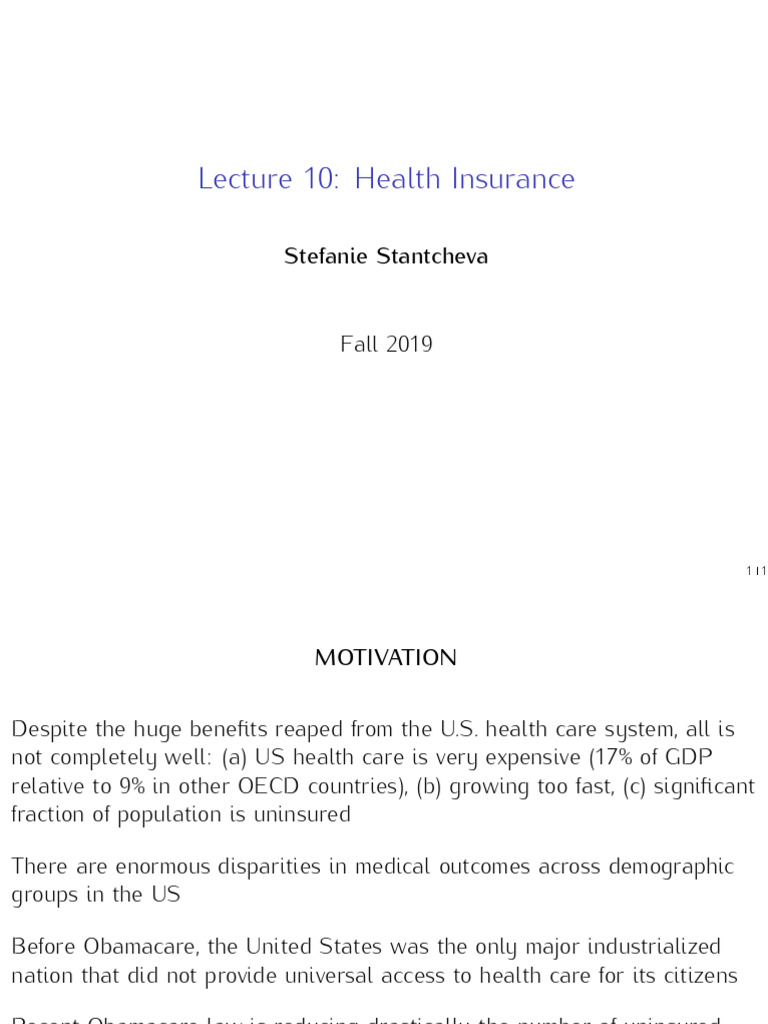 Lecture 10 - Health Insurance | PDF | Medicaid | Fee For Service