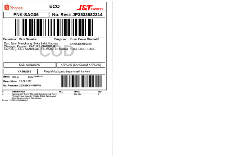 Label Pengiriman Paket Shopee Express | PDF