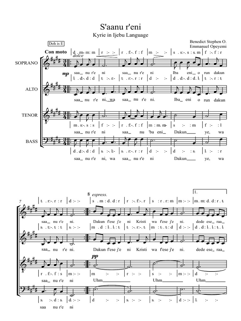 Saanu R'eni (Kyrie in Ijebu) by Stephen Ojile | PDF