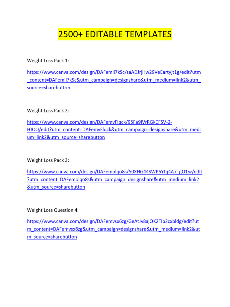 2500+ Editable Templates | PDF | Weight Loss | Physical Fitness