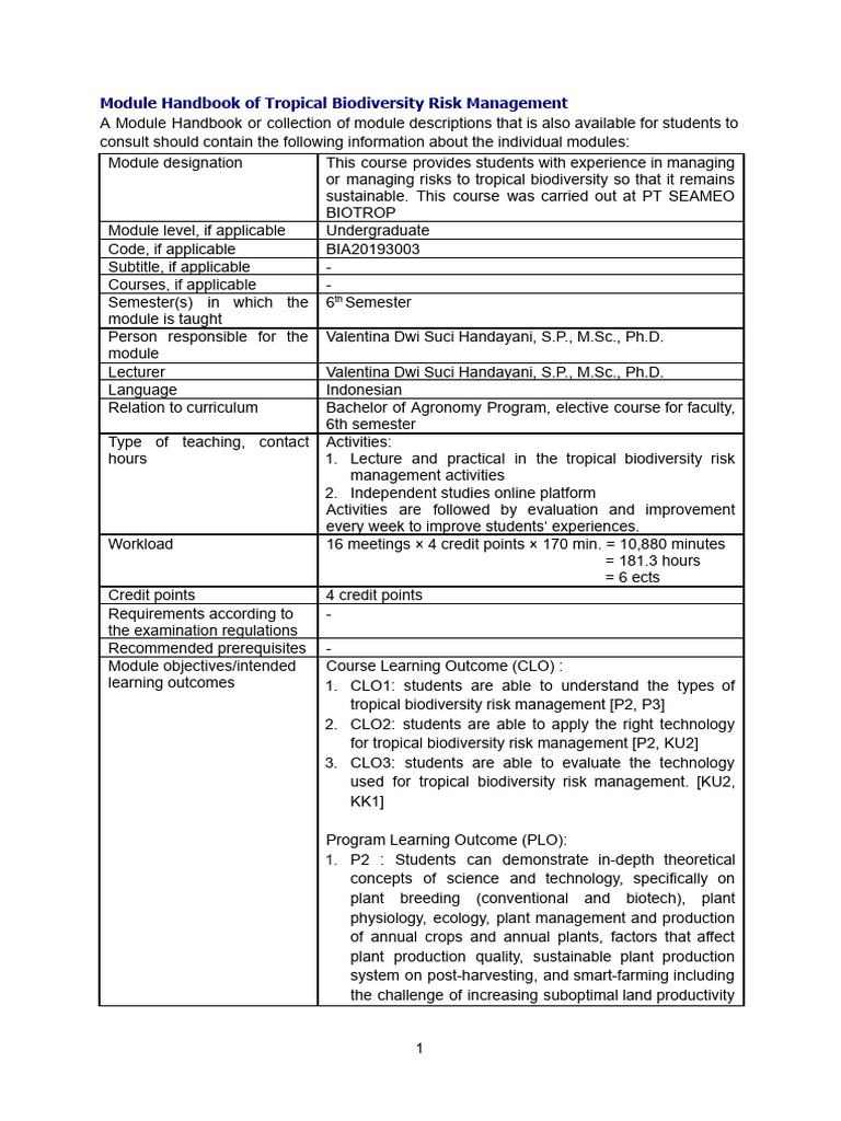 Tropical Biodiversity Risk Management Module | PDF | Agriculture ...