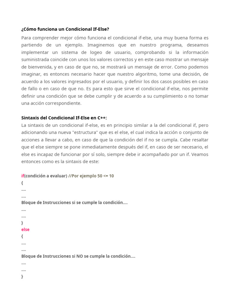 ¿Cómo Funciona Un Condicional If-Else | PDF | Contraseña | C