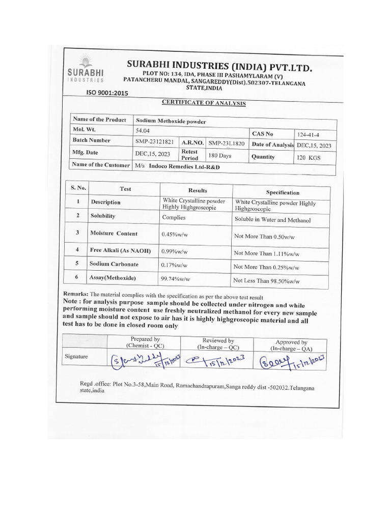 Certificate of Analysis | PDF