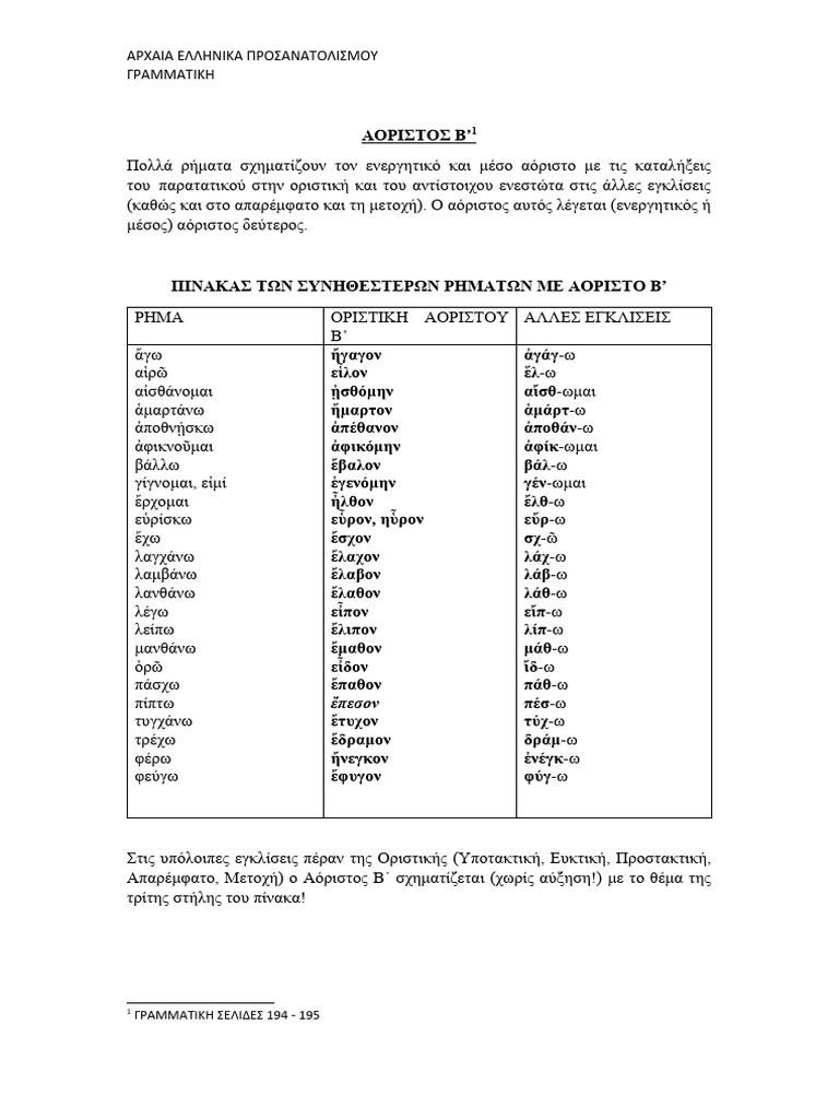 Αοριστος β | PDF