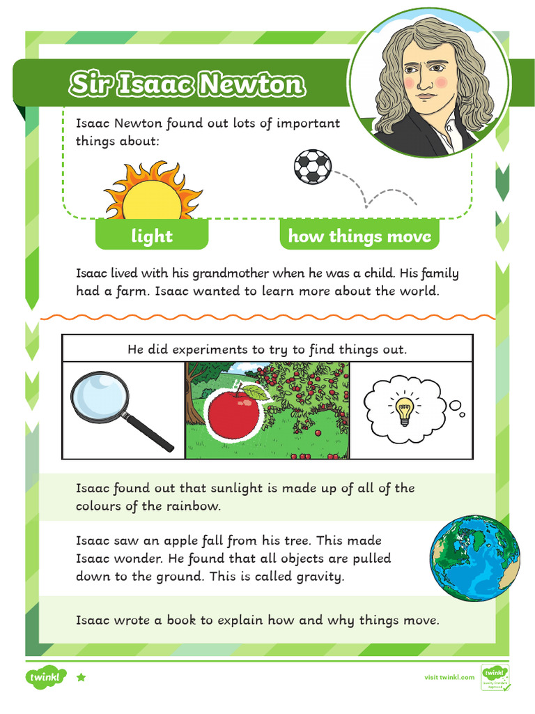 KS1 Sir Isaac Newton Differentiated Reading Comprehension Activity ...